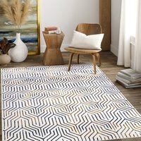 Sunset Modern Geo Strips Rug - Grey and Gold by The Range | ufurnish.com