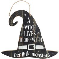 'A Witch Lives Here' Hanging Sign - Black by The Range | ufurnish.com