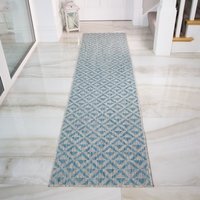 Aqua Blue Diamond Geometric Flatweave Indoor Outdoor Rug - Aqua / 240 x ...