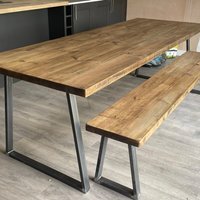 Rustic Handmade Dining Table plus Bench with Back - Jacobean - Rugger Brown / 90cm / 240cm by ...