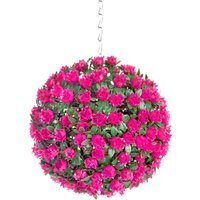 Best Artificial 23cm Pink Rose Hanging Basket Flower Topiary Ball ...