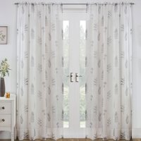 Bracken Leaf Print Linen-Look Voile Panel - Pair - Grey / 229cm by The ...