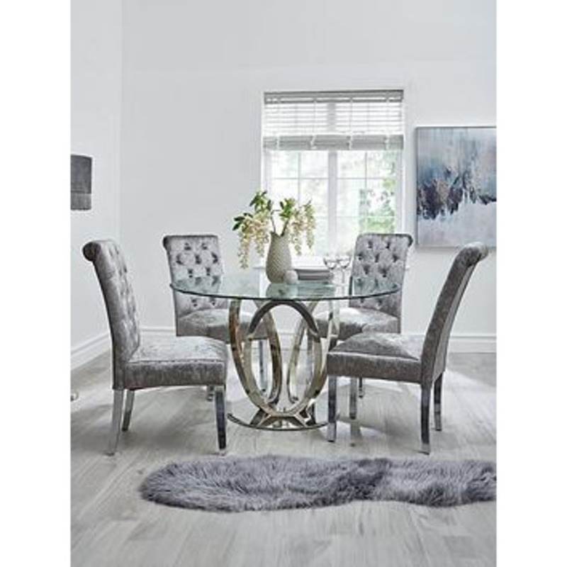 Very Home Lola 120 Cm Round Dining Table + 4 Scroll Back Velvet Chairs ...