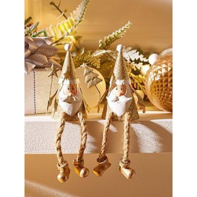 Heaven Sends Set Of 2 Metal Sitting Santas With Dangly Legs Christmas ...