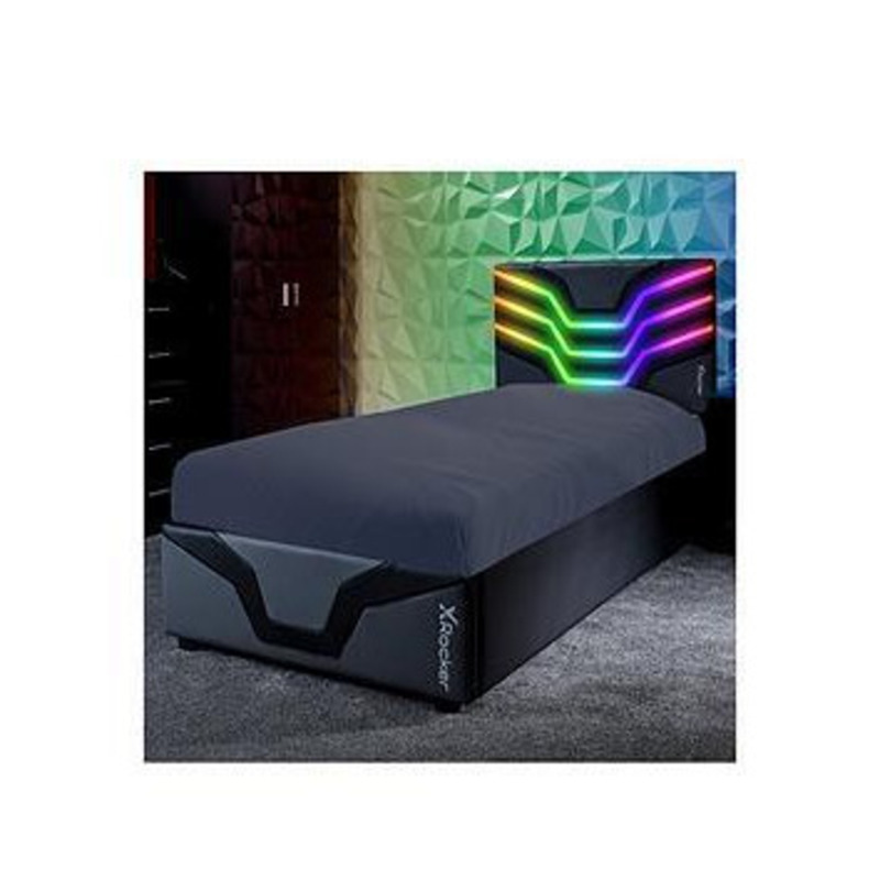 X Rocker Cosmos RGB LED Light Up Headboard Ottoman Single Bed, Black by ...