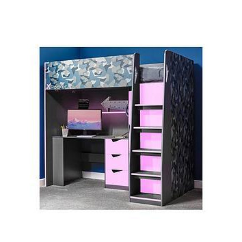 X Rocker Hideout - Wood Panel Gaming Bunk Bed With Desk -single, Pink ...