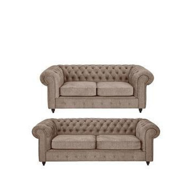 Very Home Laura Chesterfield Fabric 3 Seater + 2 Seater Sofa Set ...
