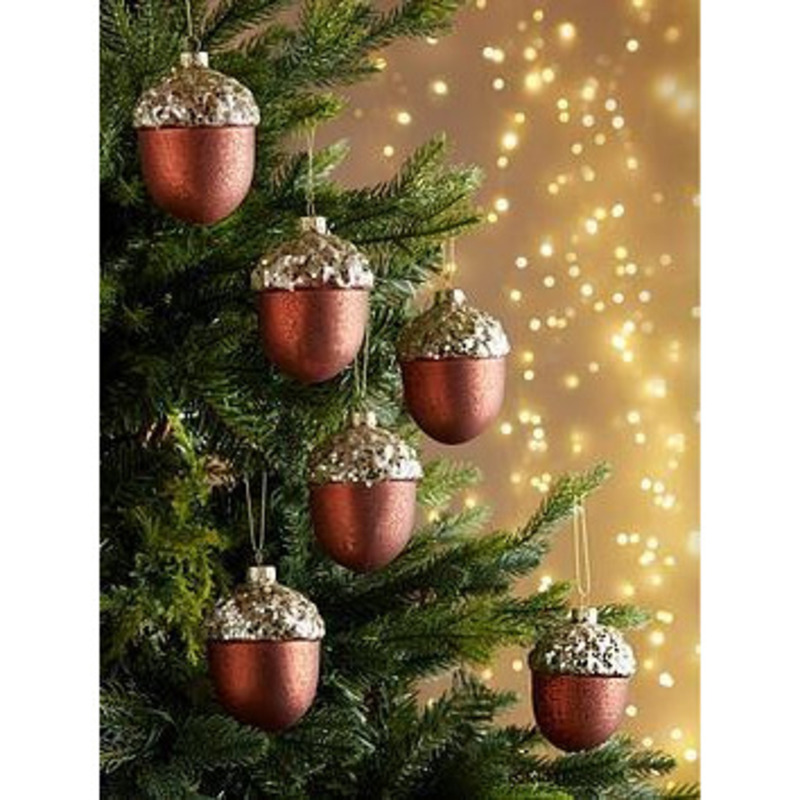 Festive Set Of 6 Large Acorn Christmas Tree Decorations by Very ...