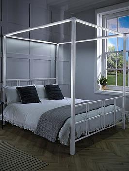 Xr Living Fern Four Poster Canopy Bed Frame With Led Lighting - White ...
