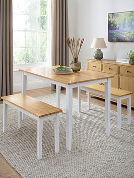 Very Home Michigan 120 Cm Dining Table + 2 Benches - Oak/White - Fsc ...