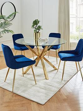 Very Home Chopstick 120 Cm Round Dining Table + 4 Alisha Chairs - Brass ...