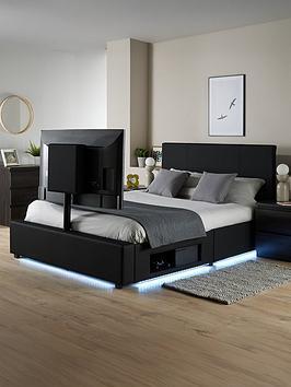 Xr Living Ava Faux Leather King Size Tv Bed Frame With Underbed Led ...