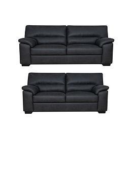 Very Home Danielle Faux Leather 3 Seater + 2 Seater Sofa Set - Black ...