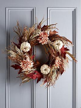 Very Home Autumn Wreath With Grasses And Pink Flowers - 60Cm by Very ...