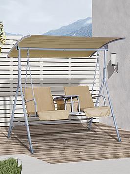 Outsunny 2 Person Covered Patio Swing With Pivot Table & Storage ...