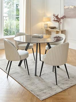 Very Home Marlow 130Cm Round Dining Table &Amp 4 Mia Pleated Dining ...