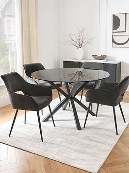 Very Home Chopstick 120 Cm Round Dining Table + 4 Sheldon Charcoal ...
