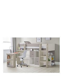 Julian Bowen Saturn Midsleeper Bed With Desk, Bookcases And 3 Drawer ...