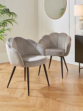 Very Home Pair Of Angel Scallop Bar Stools - Grey Velvet - Fsc&Reg ...