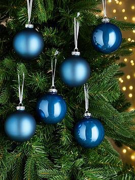 Very Home Set Of 12 Blue Glass Christmas Tree Baubles by Very ...