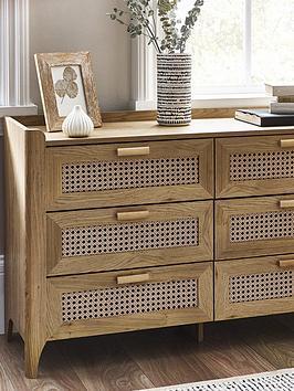 Julian Bowen Sydney Oak And Rattan Effect 6 Drawer Wide Chest by Very ...