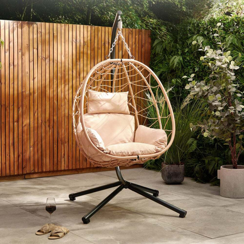 Natural Rattan Single Swing Chair by VonHaus | ufurnish.com