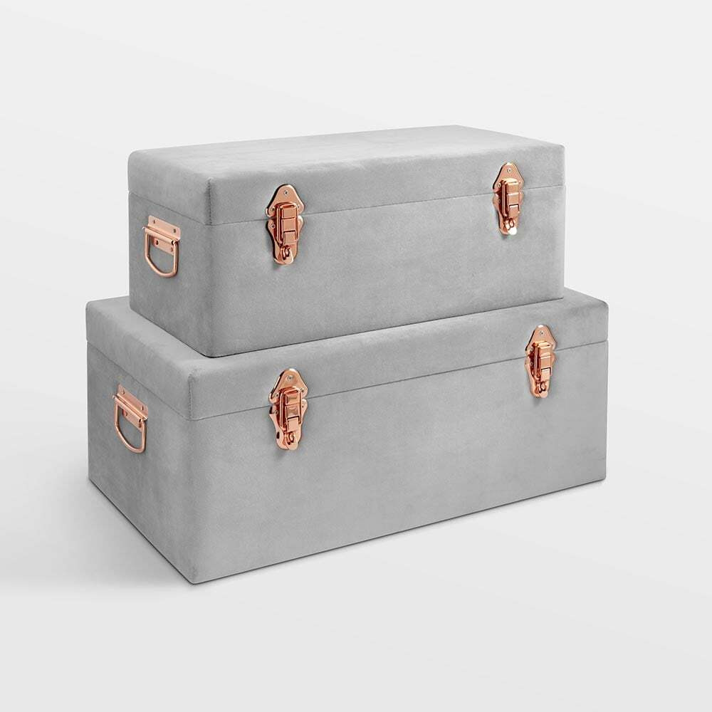 Grey Velvet Trunks - Set of 2 by VonHaus | ufurnish.com