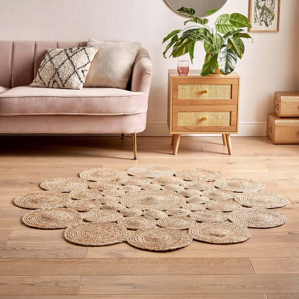 Round Jute Braided Circles Rug by VonHaus | ufurnish.com