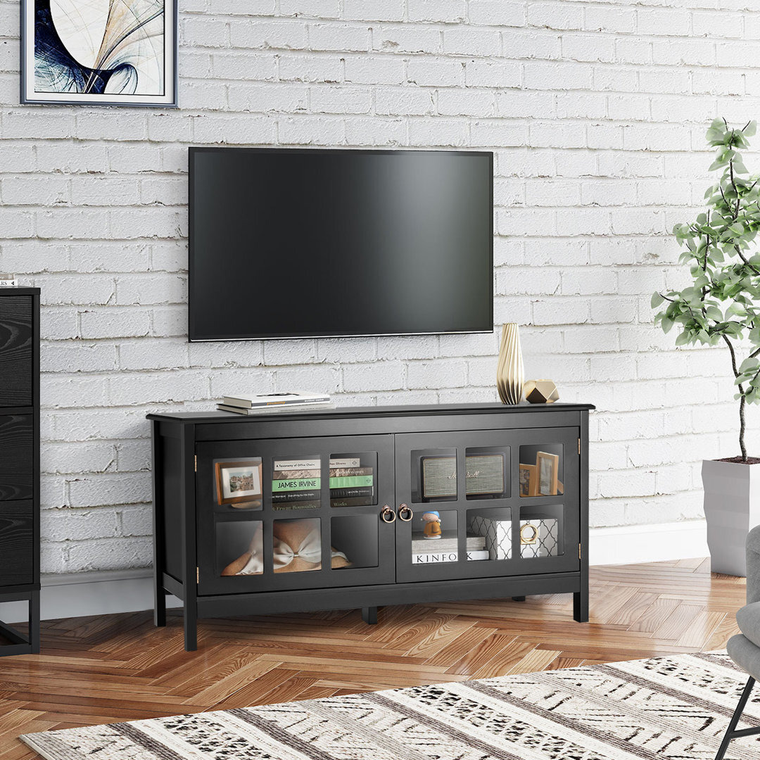 TV Console Table For Tvs Up To 50'' Modern TV Stand Glass Door Storage ...