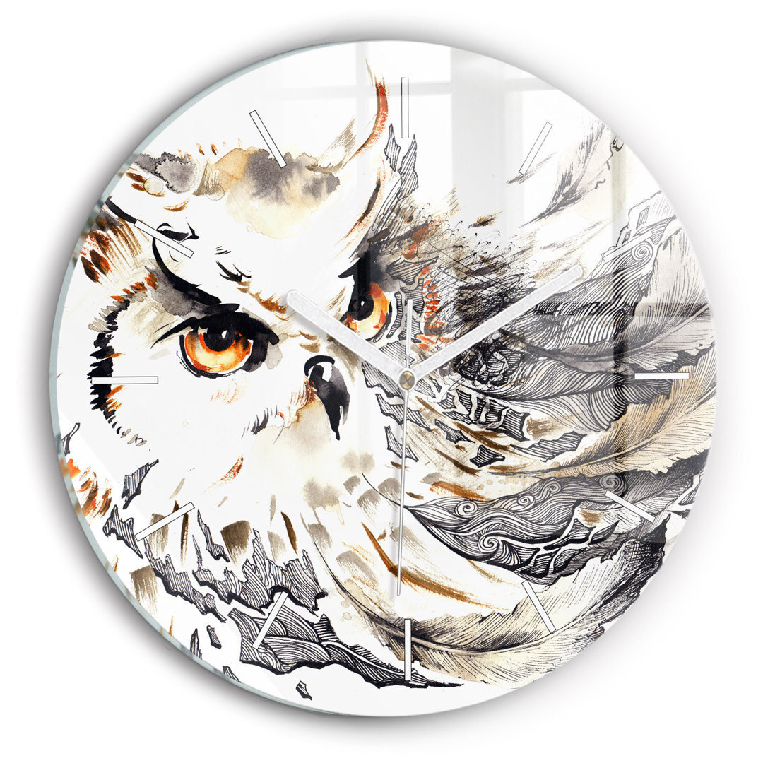 Glass Wall Clock 30 cm Owl symbol of wisdom Decoration Wall Art by ...