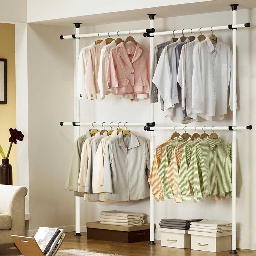Telescopic Double Rail Clothes Wardrobe Organise Hanging Rack ...