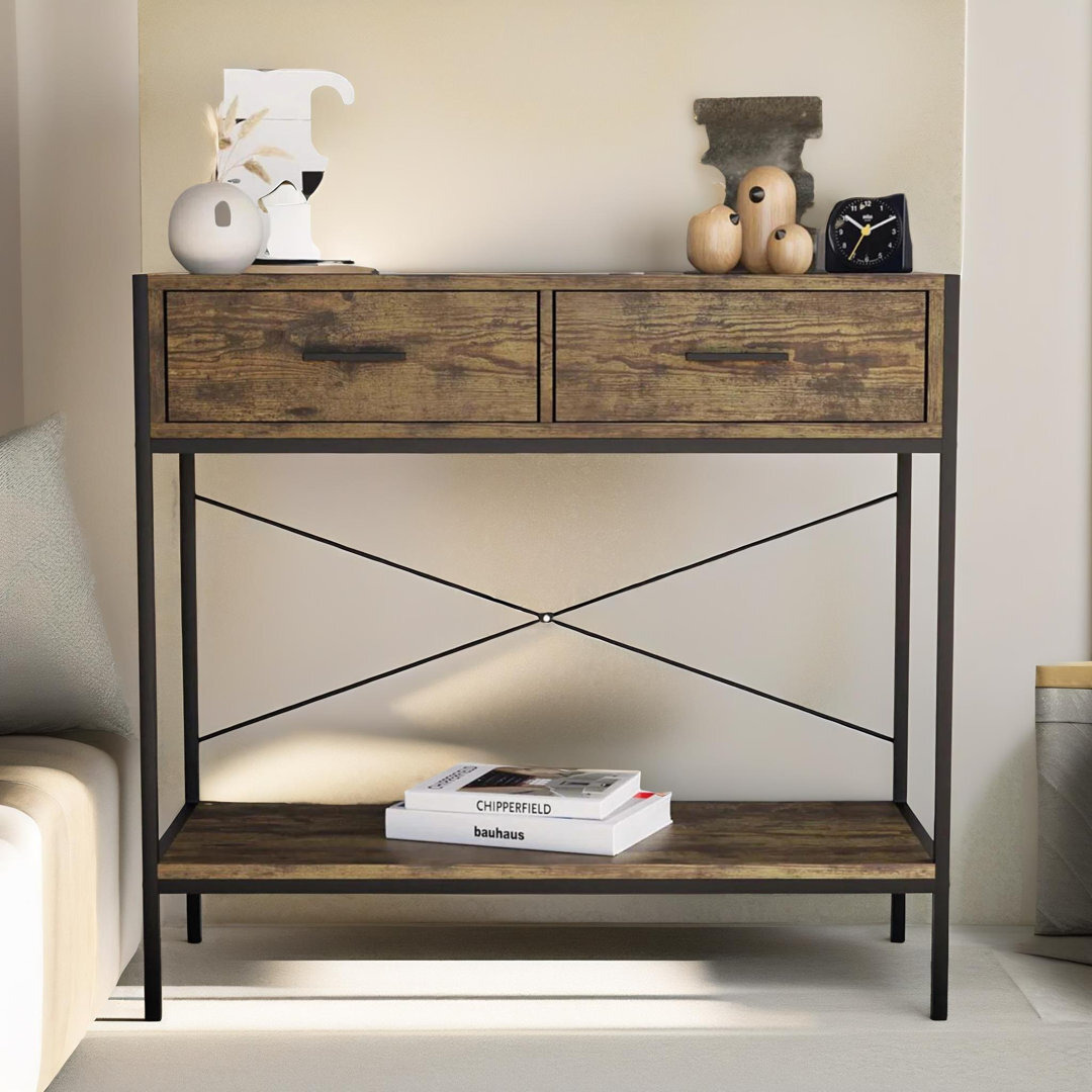 80cm Rustic Industrial Console Table with Storage Drawers, Entryway ...