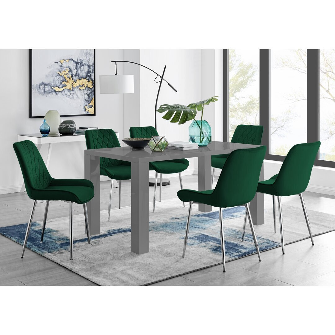 Scottsmoor Modern Grey Dining Table With 6 Luxury Velvet Quilted Dining ...