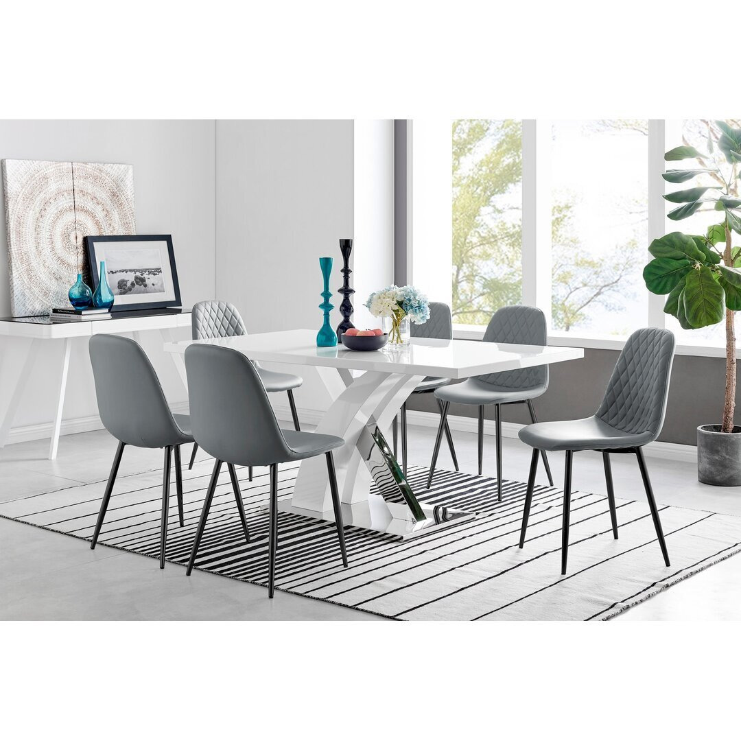 Marietta Chrome Metal and White High Gloss Dining Table Set - 6 Luxury ...