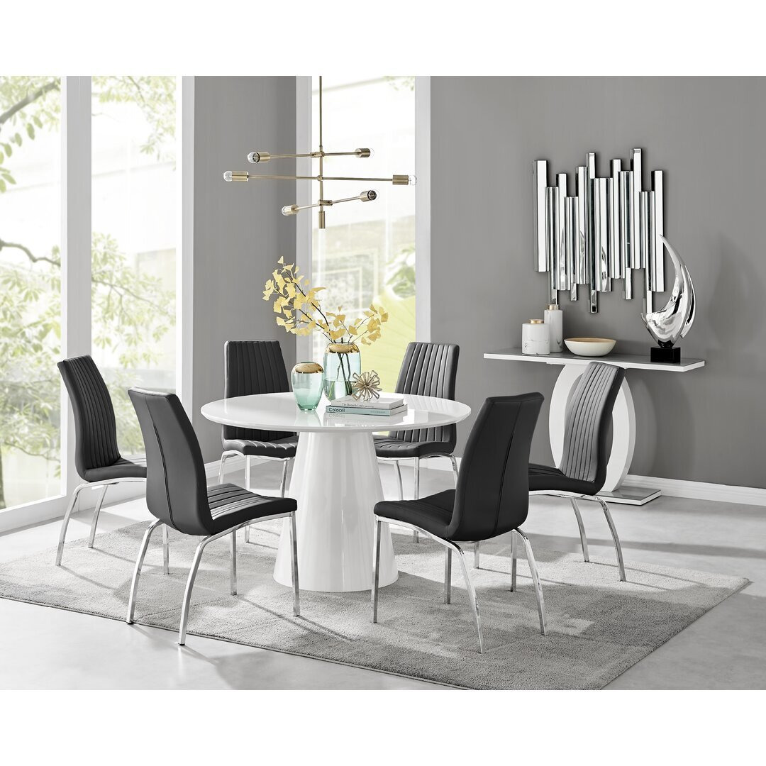 Edzard Statement Pedestal Round Dining Table Set & 6 Luxury Faux ...