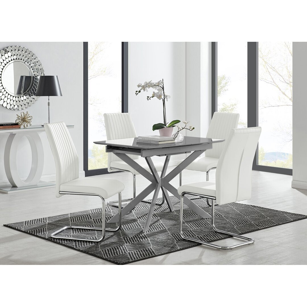Eubanks Modern High Gloss Extendable Dining Table Set with x4 Luxury ...