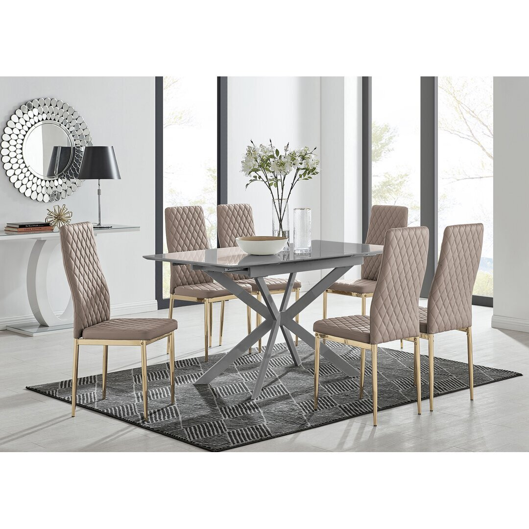 Eubanks Modern High Gloss Extendable Dining Table Set with x6 Luxury ...