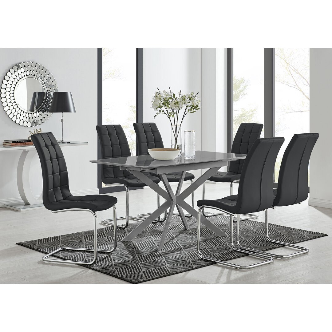 Eubanks Modern High Gloss Extendable Dining Table Set with x6 Luxury ...