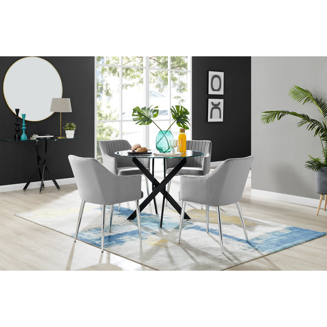 Tierra Modern Chrome Metal & Glass Round Dining Table Set with 4 Luxury ...
