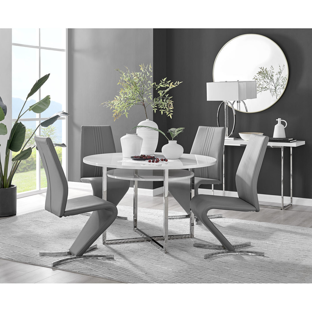 Adler Gloss & Chrome Round Dining Table Set with Shelf & 4 Modern ...