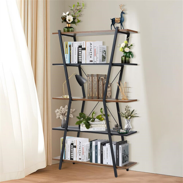 5-Shelf Bookcase Industrial Bookcase Metal Bookcase With Unique Frame ...