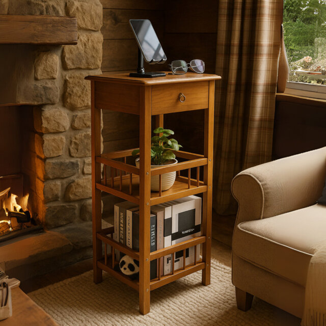Rosalez Wooden 2 Tier / 3 Tier Tall Side Table, End. Table, Living Room ...