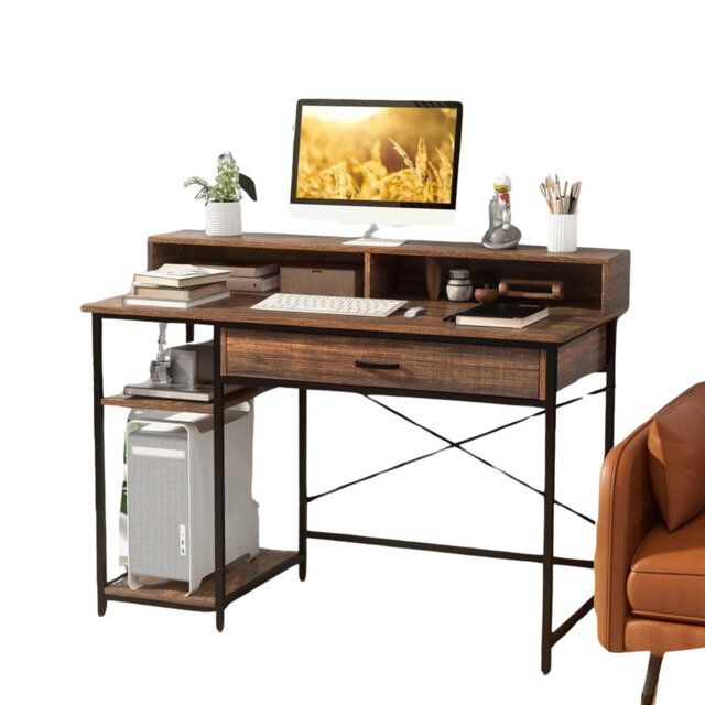 120Cm W Industrial 120CM Computer Desk With Monitor Stand, Shelves And ...