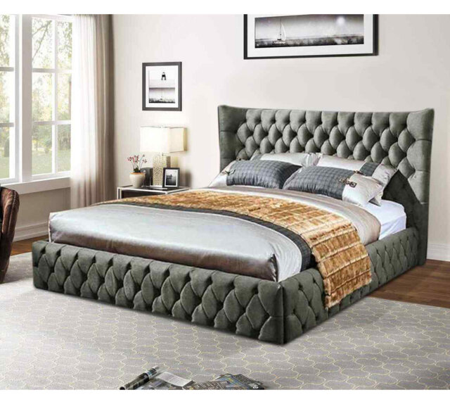 Royale Bed King Plush Velvet Blue by Wayfair | ufurnish.com