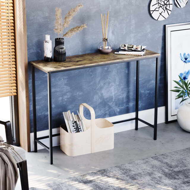 Sylvie 100Cm Industrial Style Slim Console Table With Metal Legs For ...