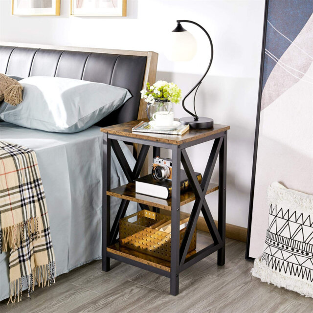 3-Tier Bedside Table With Storage, X Design Sturdy Sofa Side Table ...