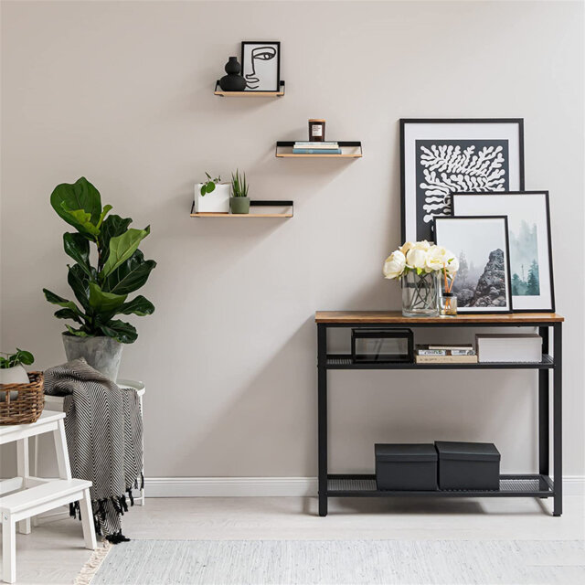 Wall Shelves- 3 Part Floating Shelves Set Made Of Metal And Real Wood ...