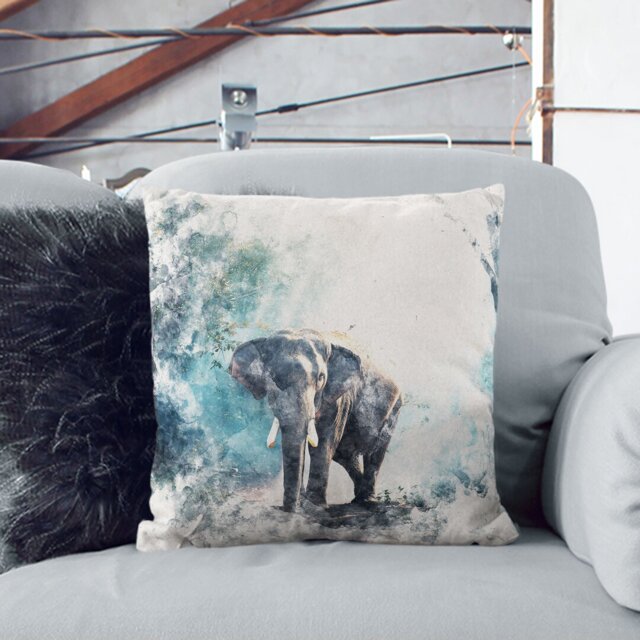 Elephant Roaming in a Forest Cushion with Filling by Wayfair | ufurnish.com