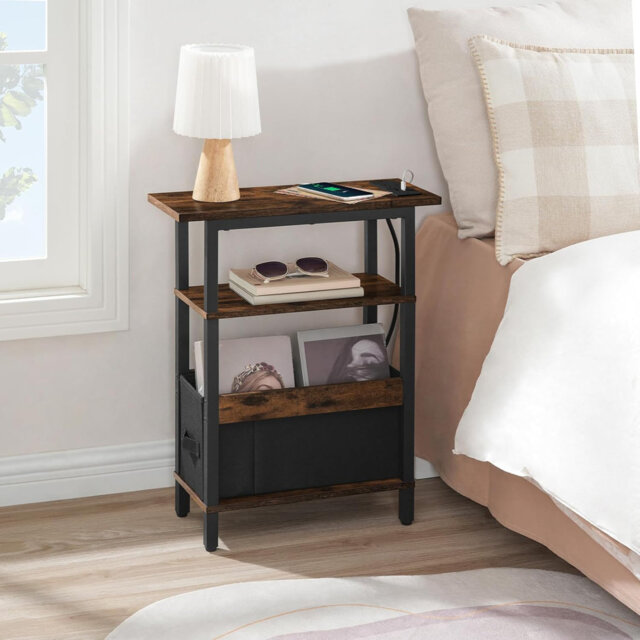 Side Table with Charging Station, 3 Tier Small End Table for Small ...