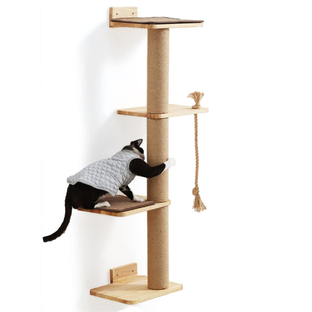 Cat Scratching Activity Tree Wall Mounted, 125 Cm Jute Scratch Post For ...